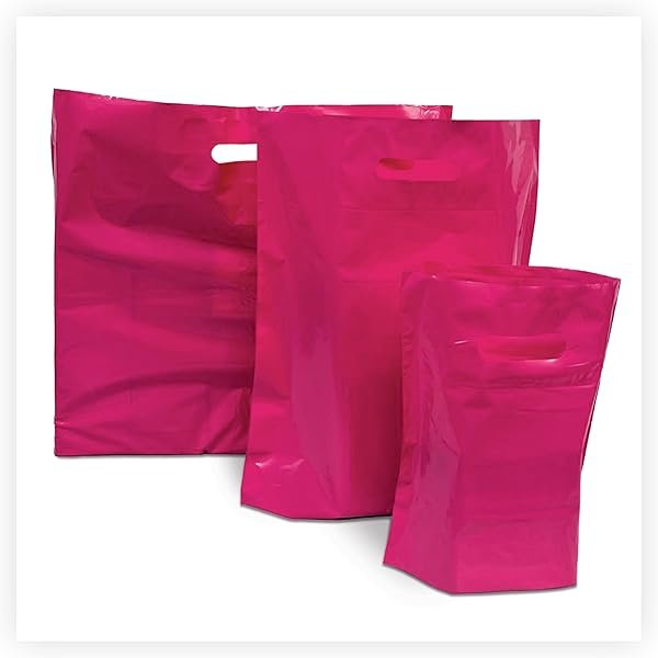 Plastic Carrier Bags – Eco Friendly – Dark Pink – Small 10″ x 12″ + 4 ...